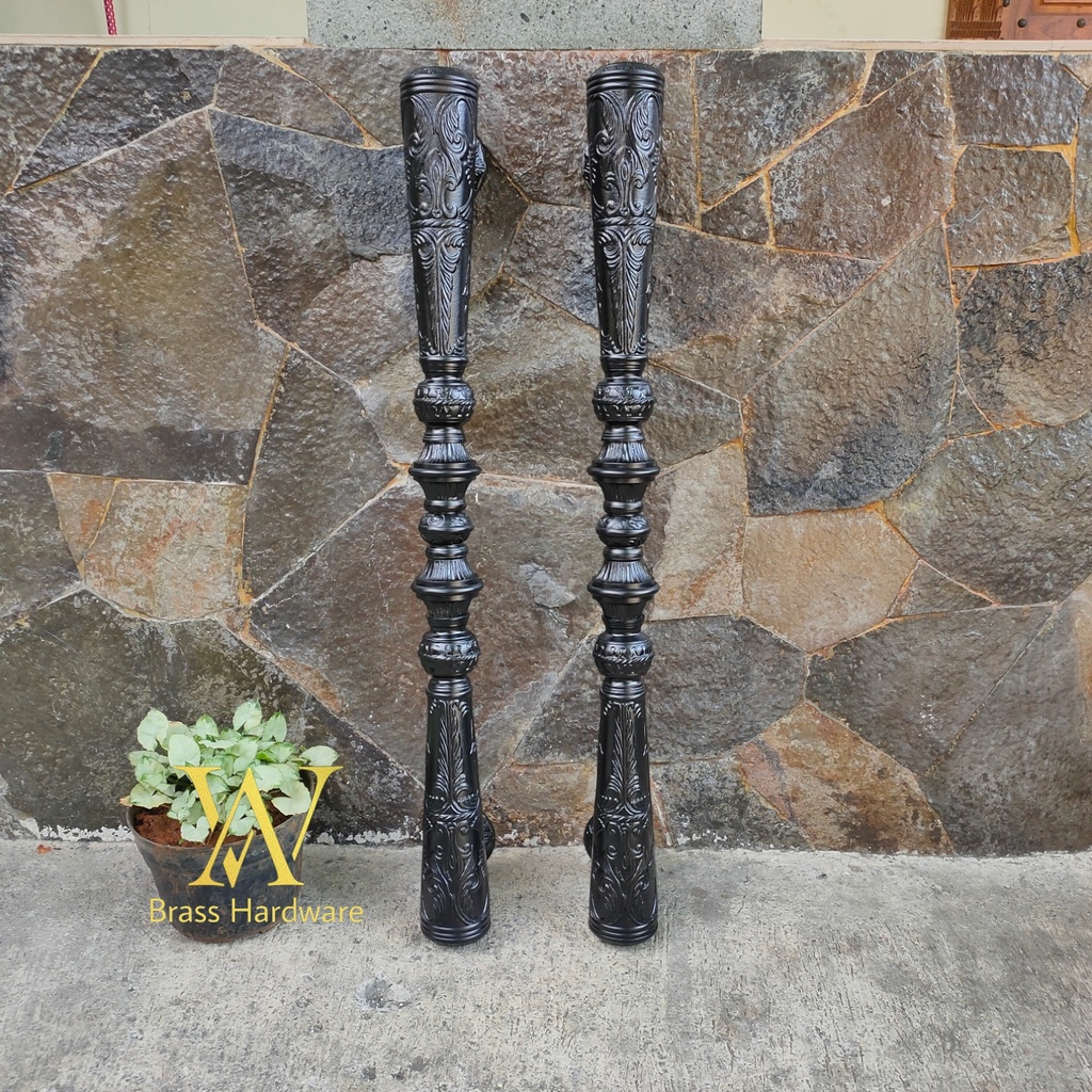 Jual Handle Pintu Rumah Kuningan Motif Ukir Hitam Doff 77 cm 2 pcs ...