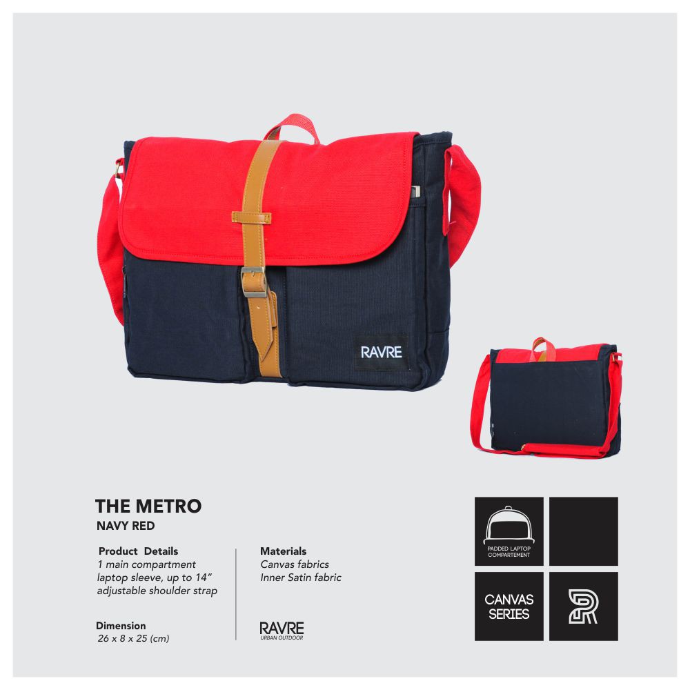 Jual Tas Sling Laptop Vintage RAVRE - METRO series ( Navy Red ...