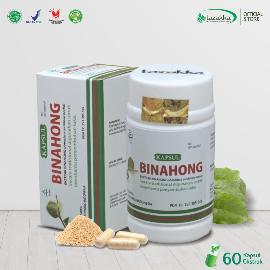 Jual Kapsul Ekstrak Daun Binahong | 60 Kapsul | Herbal Tazakka Original asli | Shopee Indonesia