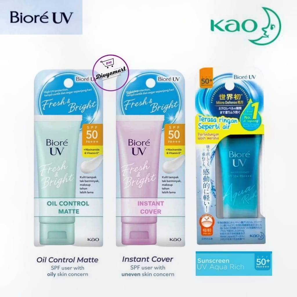 Jual Kao Biore Sunscreen UV Aqua Rich Watery Essence SPF 50+ PA++++ 15g / Fresh & Bright 30g ...