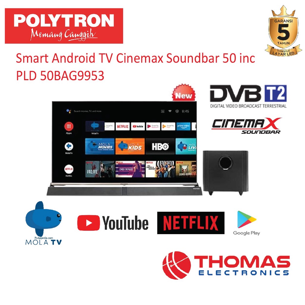 Jual POLYTRON Smart Android TV PLD 50 BAG 9953 Cinemax Soundbar 50 inch PLD 50BAG9953 GARANSI ...