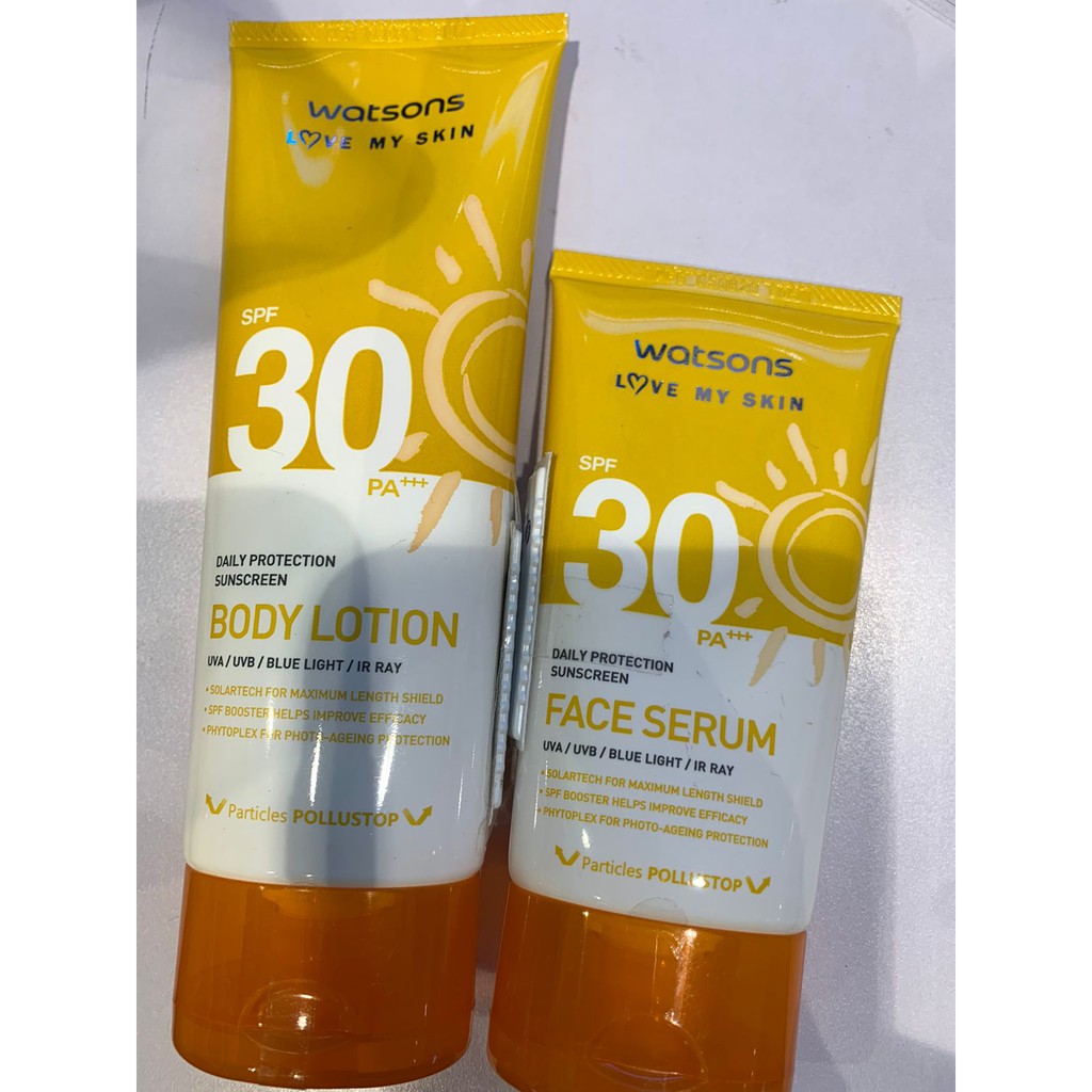 Jual WATSONS SUNSCREEN FACE SERUM SPF 30/BODY SUNSCREEN | Shopee Indonesia