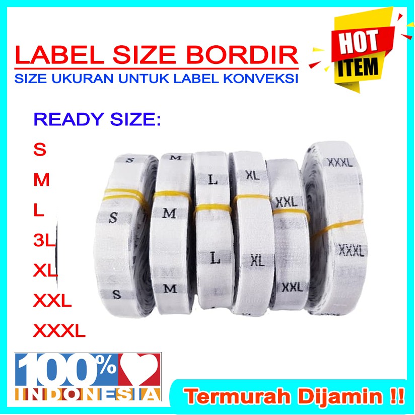 Jual LABEL SIZE BORDIR - ECER 100 PCS PUTIH HITAM Tag Ukuran Baju ...