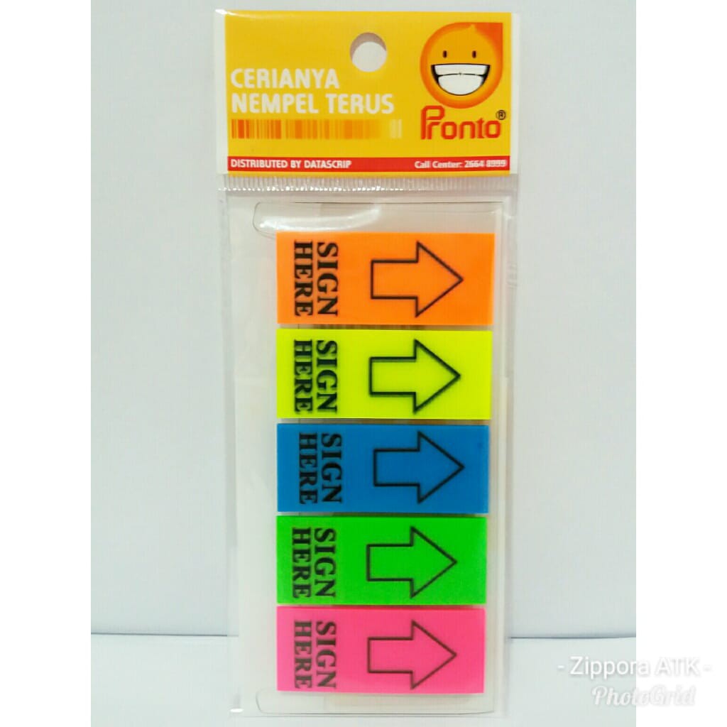 Jual Memo Stick It Post It Note Warna Warni Panah Sign Here PRONTO Top ...