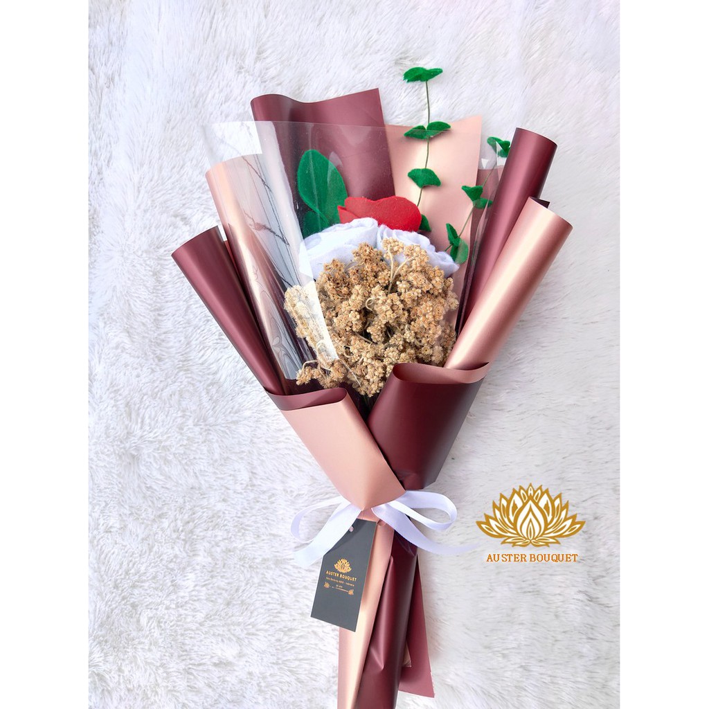 Jual AB 050 Hand Bouquet Bucket Buket Bunga Flanel Mawar dan Edelweis ...