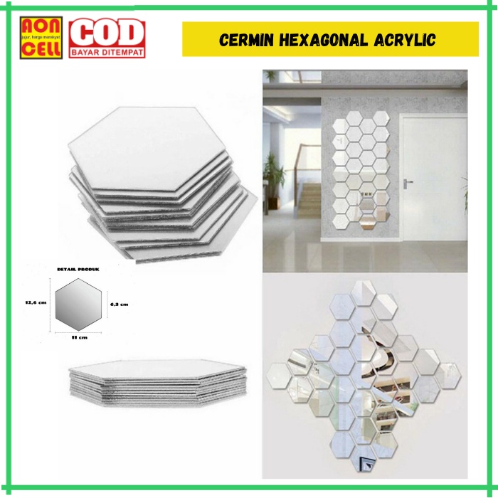 Jual Cermin Hexagonal Tempel Kaca Sticker Segi Enam Hexagon Mirror ...