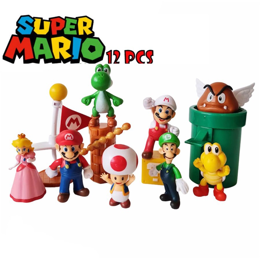 Jual Topper Kue Mario Bros Figure Set isi 12 / Mainan Anak Mario Bros ...