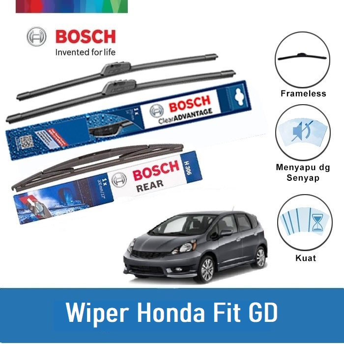 Jual Bosch Wiper Depan & Belakang Mobil Honda Fit GD Frameless Clear Advantage 24 - 14 Inci dan ...