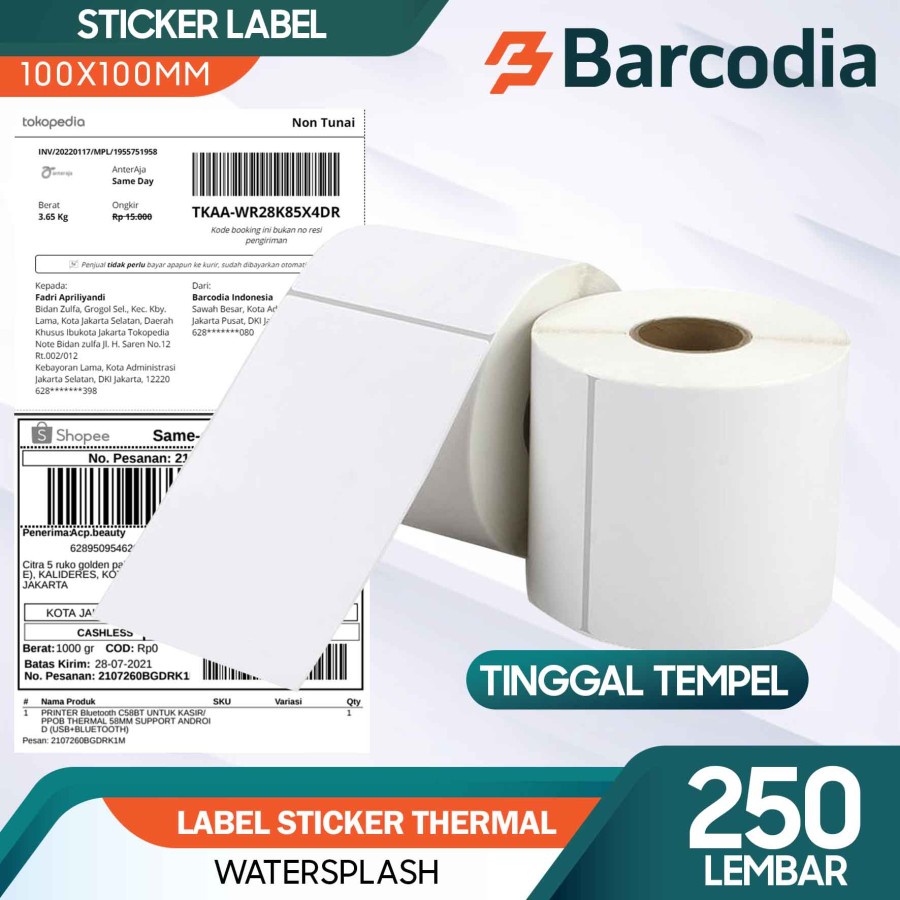 Jual Kertas Label 100x100 mm isi 250pcs Stiker Thermal 10x10 cm ...