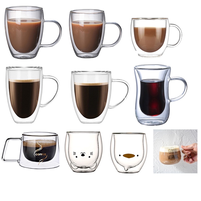 Jual MA4 Gelas Cangkir Kopi Anti Panas Double-Wall Borosilicate Glass Round ORI | Shopee Indonesia