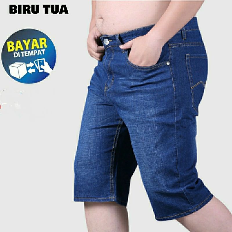 Jual cowok-Celana Jeans Pendek Cowok Pria Hitam Biru muda Biru dongker Berkualitas - JNP ...