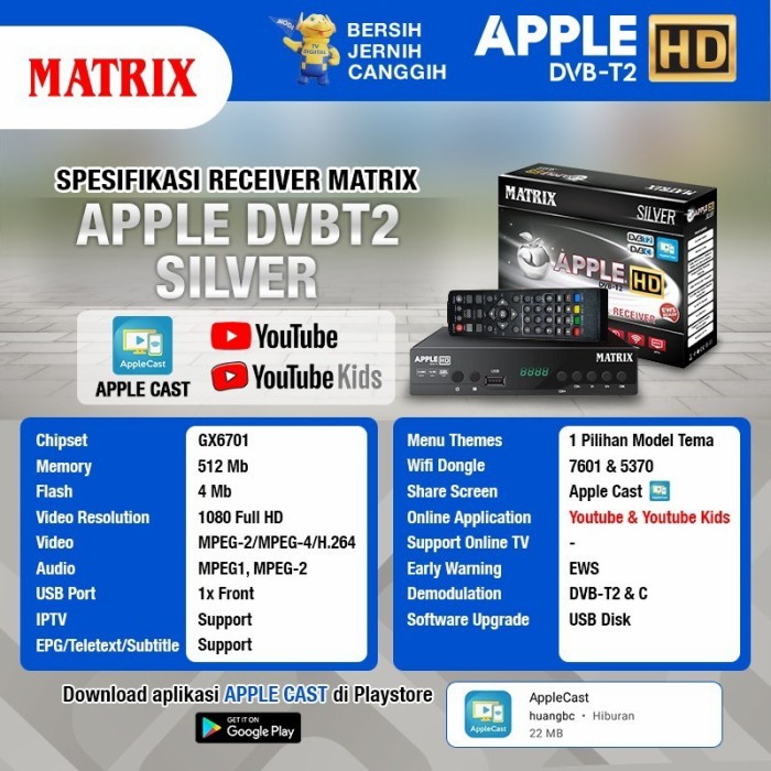 Jual set top box matrix apple silver stb dvb t2 receiver tv digital Ori ...