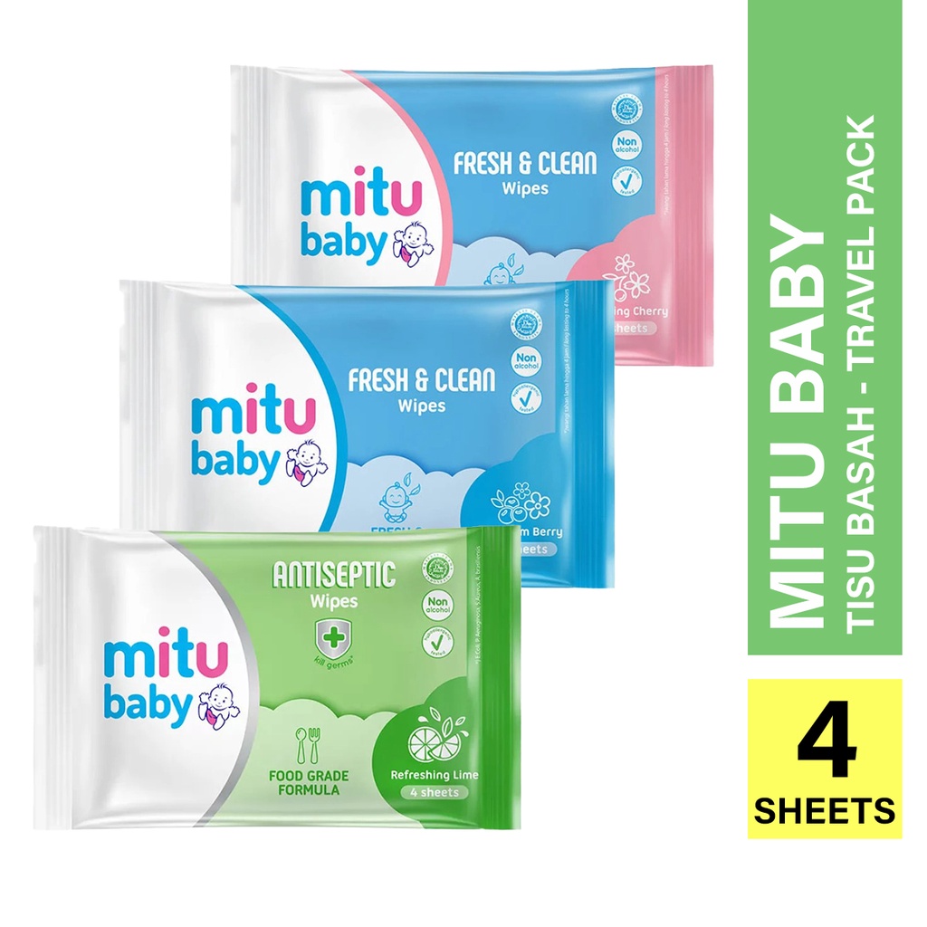 Jual Mitu Baby Wipe Tisu Basah Travel Pack Antiseptic Wet Tissue 4 ...
