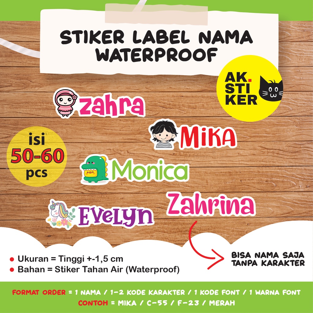 Jual Stiker Nama Lucu Waterproof AK Stiker Bisa Custom Gambar Lain ...