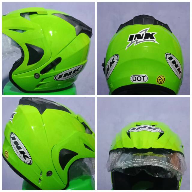 Jual HELM INK REPLIKA TYPE T1 WARNA HIJAU STABILO DOUBLE VISOR GOOD ...