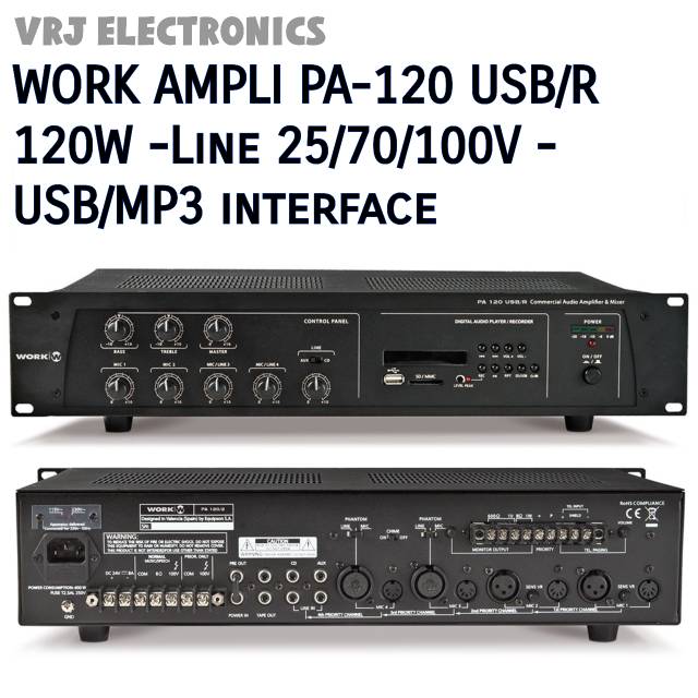 Jual WORK AMPLI PA120 USB/R 120W -Line 25/70/100V - USB/MP3 interface ...