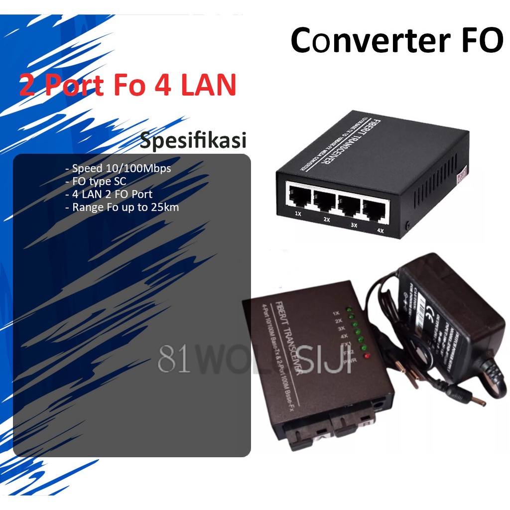 Jual Converter 2 FO 4 LAN 10/100Mbps fiber optic + Adaptor | Shopee ...