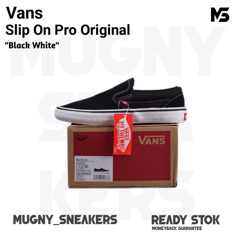 Jual Vans Slip On Pro Black White Original | Shopee Indonesia