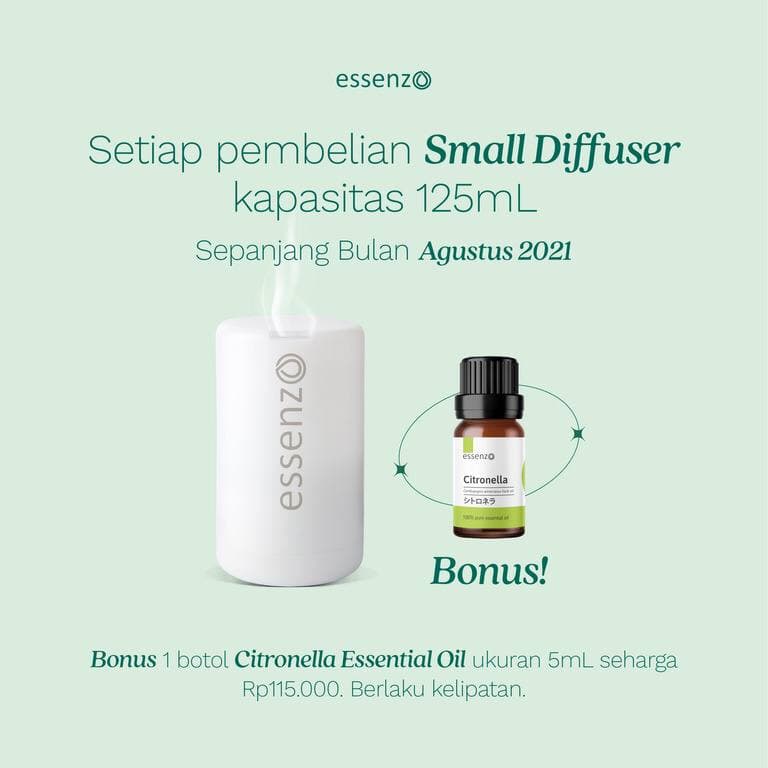Jual Diffuser Mini 125 ML Bonus Essensial Oil Essenzo Citronella Sereh 5 ML | Shopee Indonesia