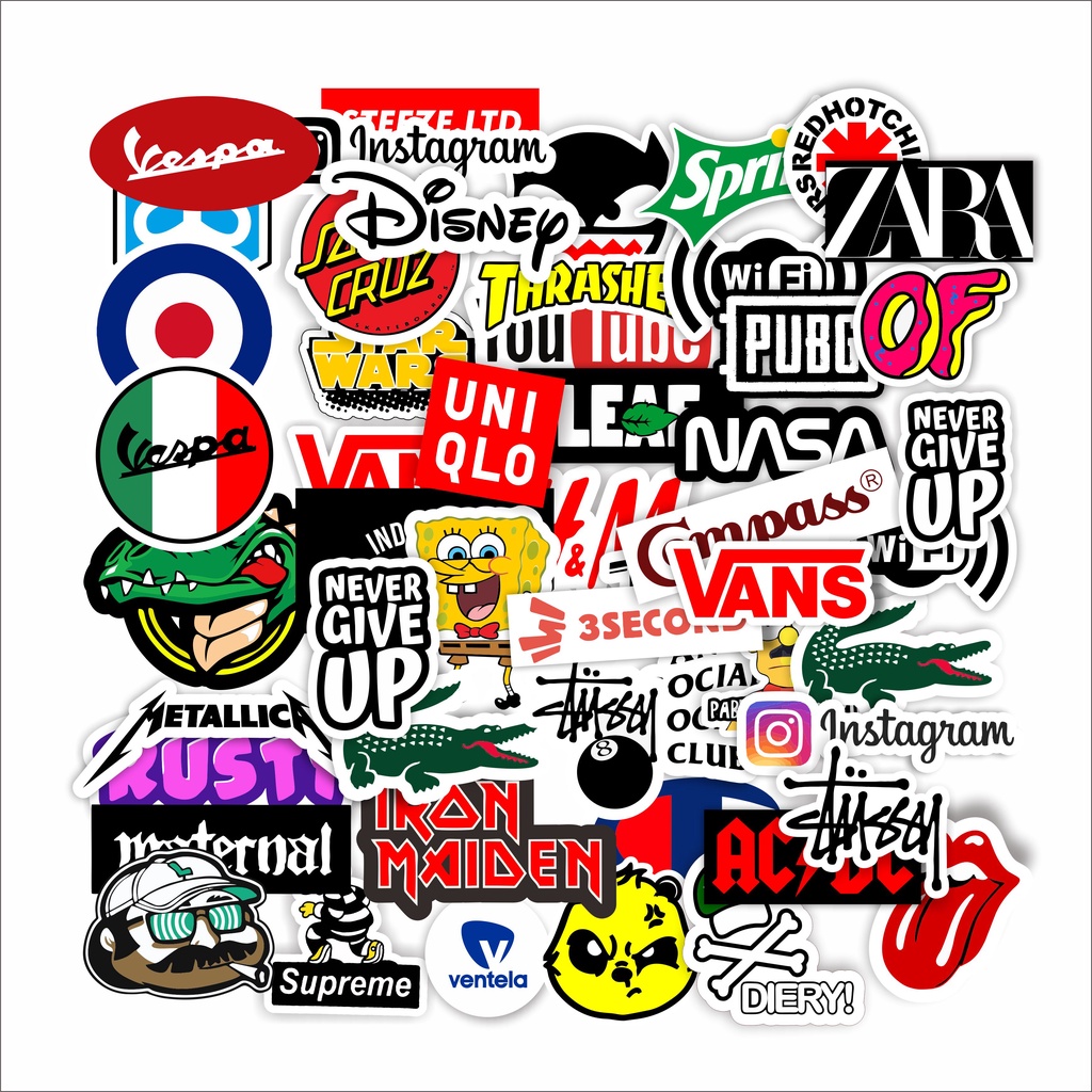 Jual Stiker Sticker Brand Paket isi 15 pcs zaraa lacostee instagramm ...
