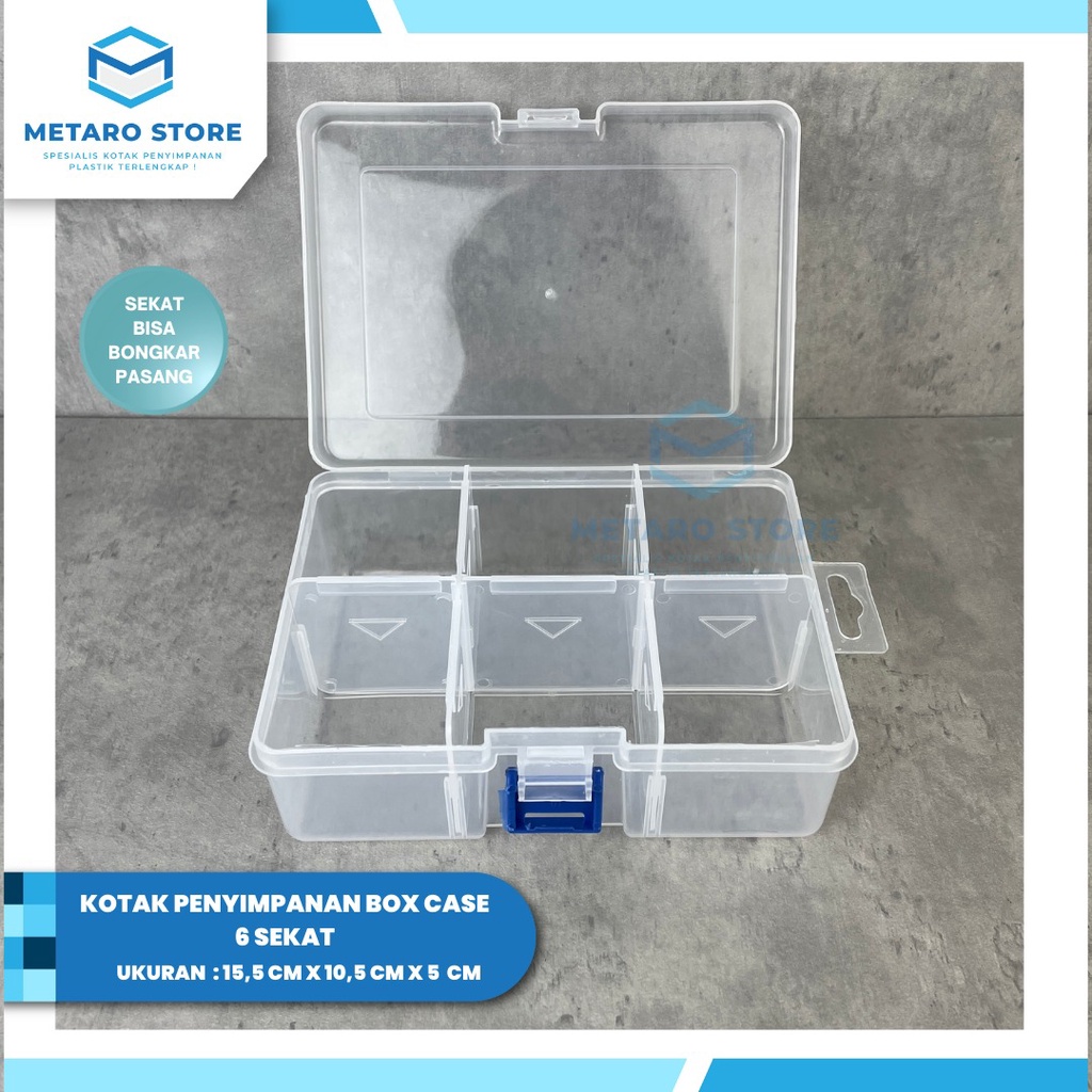 Jual Metaro Kotak Tempat penyimpanan box Case 6 sekat tutup buka ...