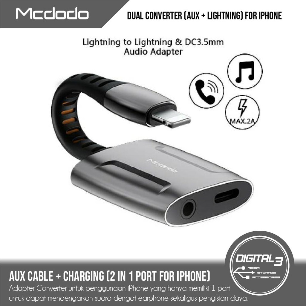 Jual MCDODO CA-6340 Adapter Splitter OTG 2 in 1 For Iphone Lightning ...