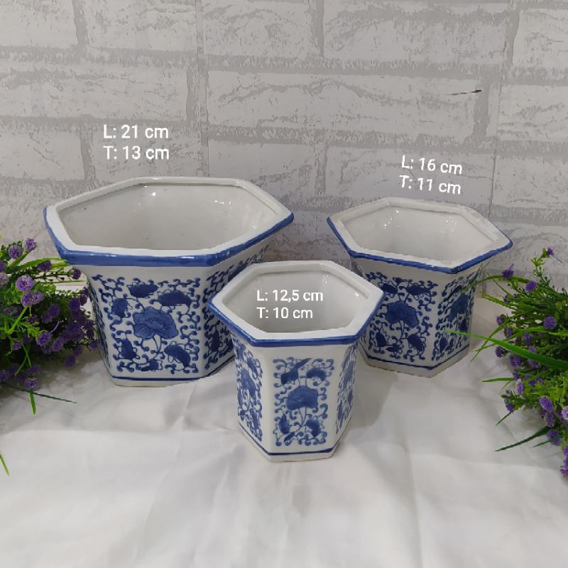 Jual Pot Tanam Set 3 Segi Enam Biru Putih | Shopee Indonesia