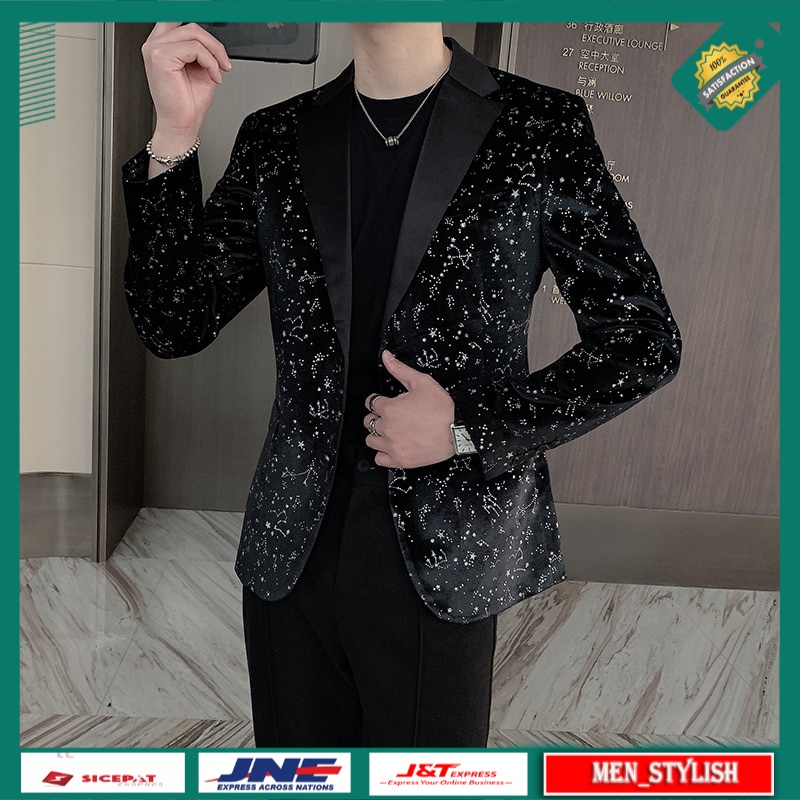 Jual Blazer Pria Casual Premium Sequin Design Men Blazers Singer DJ ...