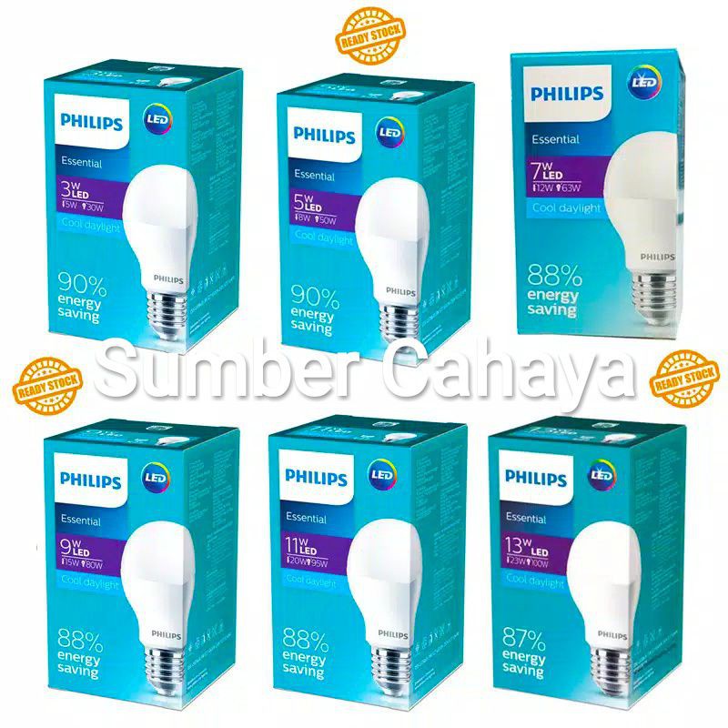 Jual Lampu Philips LED Essentials 3W, 5W, 7W, 9W, 11W, Putih/Cool Daylight (3w,5w,7w,9w,11w ...