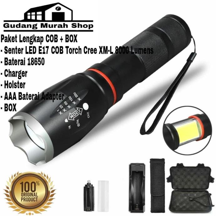 Jual Paket Lengkap Senter Police E17 COB Torch Cree XM-L T6 8000 + BOX ...
