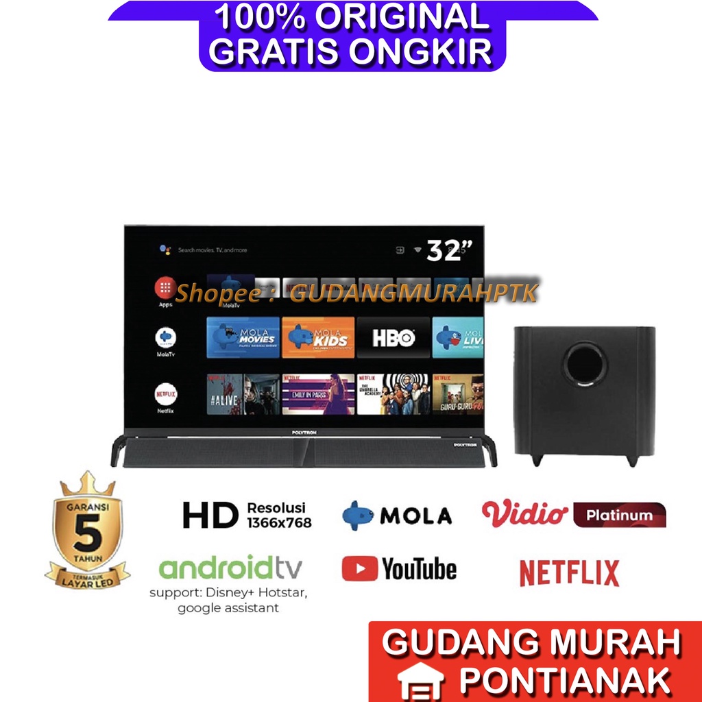 Jual TV POLYTRON SMART ANDROID 32 SOUND BAR Speaker Terpisah Tower SUBWOOFER extra bass PLD ...