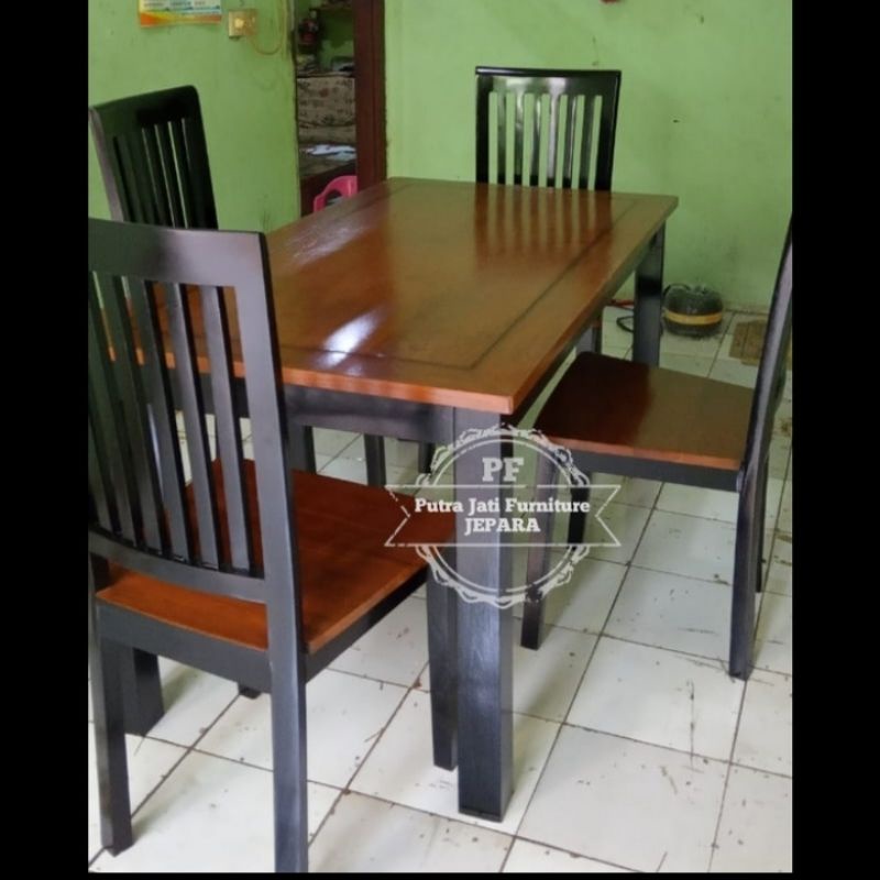 Jual Meja makan kayu jati kursi 4 model simpel minimalis | Shopee Indonesia