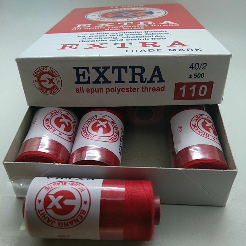 Jual benang jahit extra kode 110(merah) | Shopee Indonesia