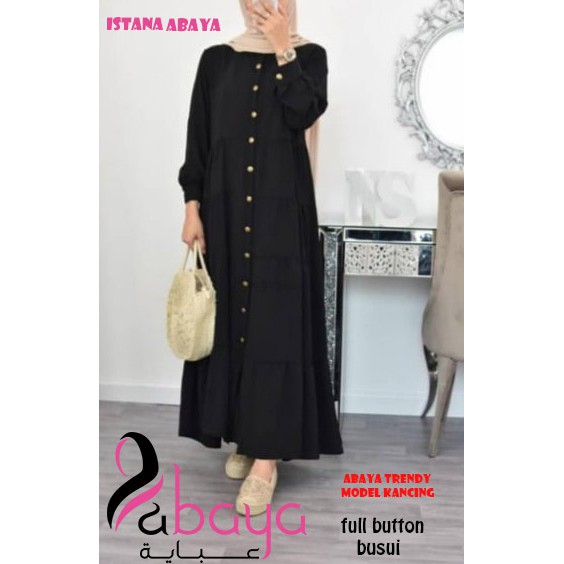 Jual abaya trendy kancing hidup button (bs busui) cantik dg rempel bwh ...