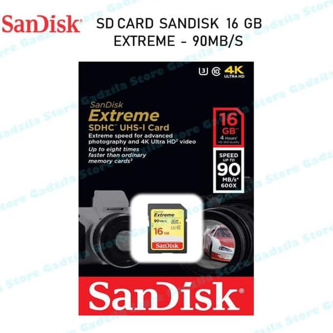 Jual SanDisk SDHC EXTREME 16GB 90MB/s Class 10 Memory Kamera SD Card 16 ...