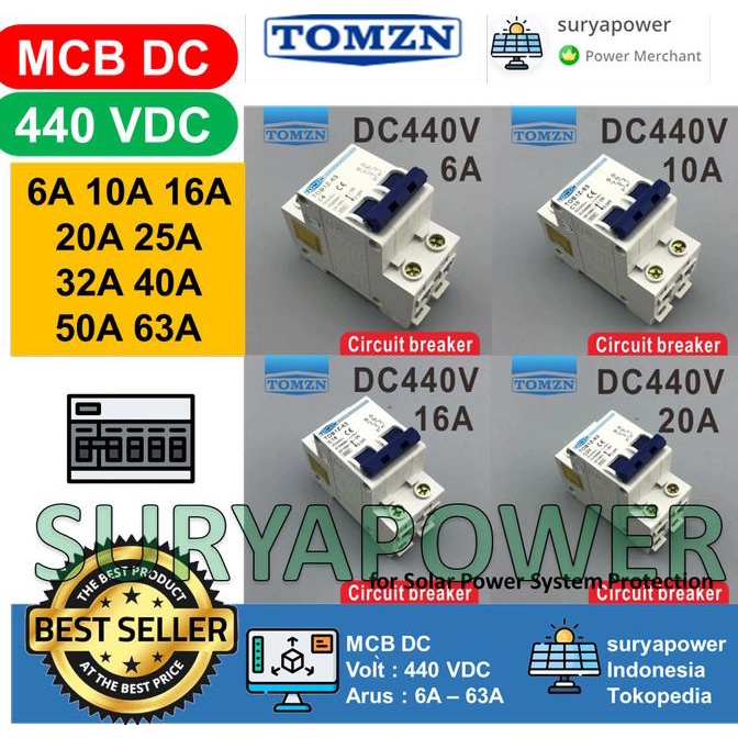 Jual Mcb Dc 440V 2P - 6A 10A 16A 20A 25A 32A 40A 50A 63A - Suryapower | Shopee Indonesia