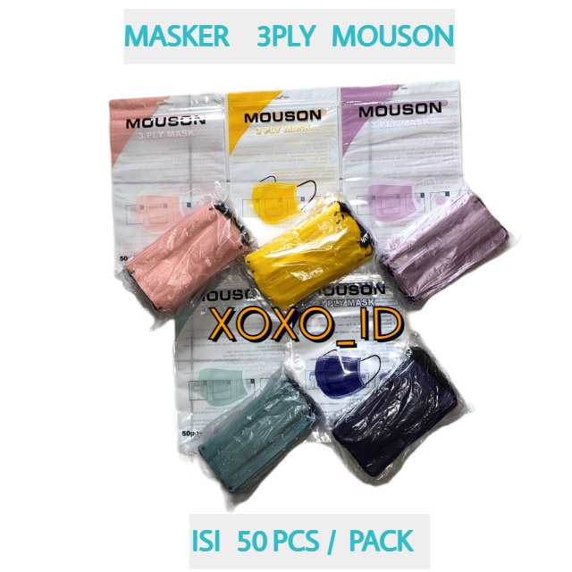 Jual (isi 50) Masker Dewasa 3Ply MOUSON Earloop Face Mask 3 Ply ...