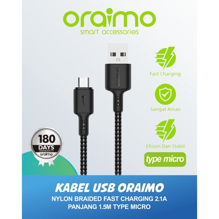 Jual ORAIMO Kabel data Micro USB Nylon Panjang 1.5m 150cm OCD-M29N ...