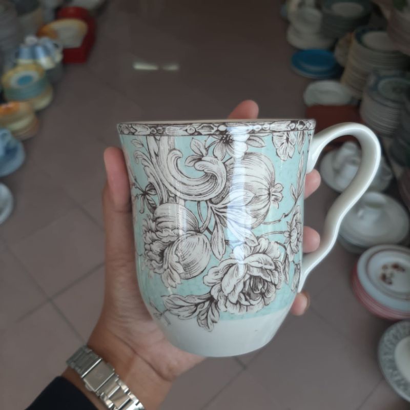 Jual FLOWER MUG GELAS KERAMIK SANGO MOTIF BUNGA PASTEL WARNA MINT TOSCA ...