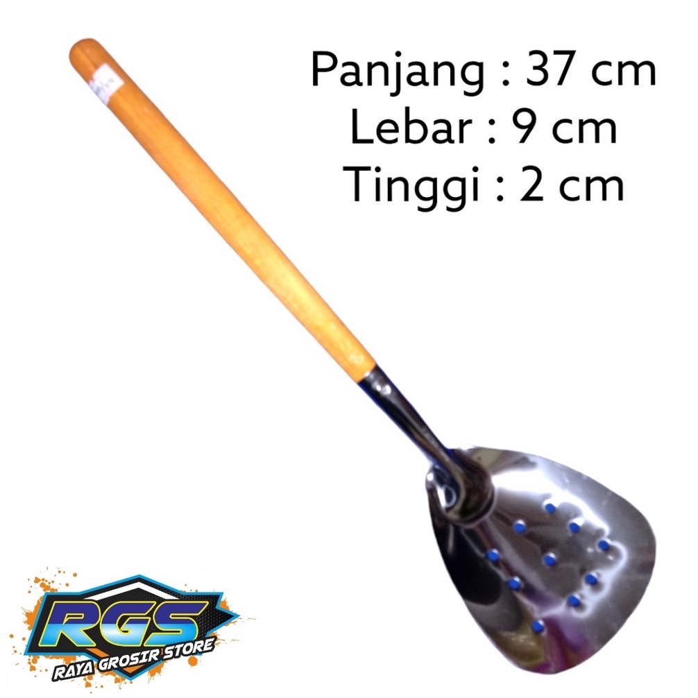Jual sepatula Spatula Bolong Bolong / Siamsi Gagang Kayu Anti Panas ...