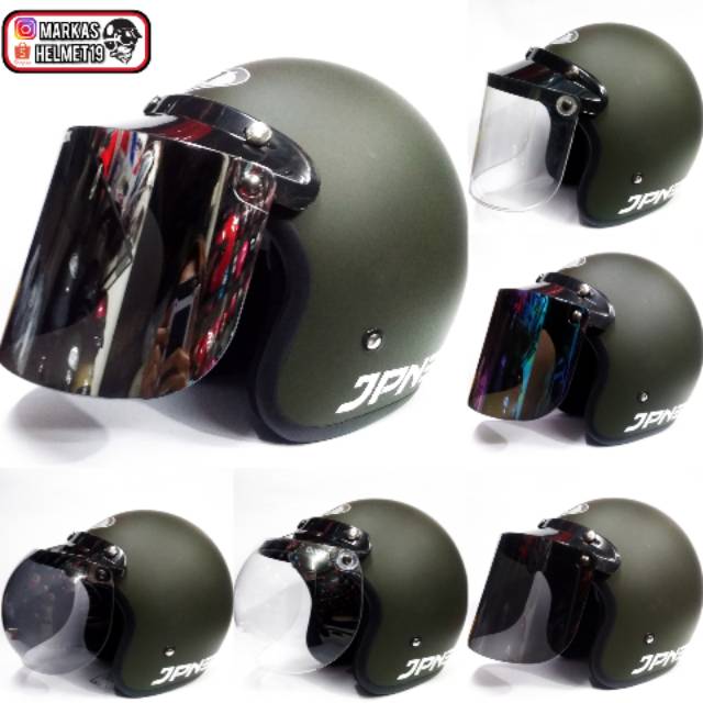 Jual HELM RETRO BOGO JPN IJO ARMY DOP KACA DATAR & CEMBUNG | Shopee ...