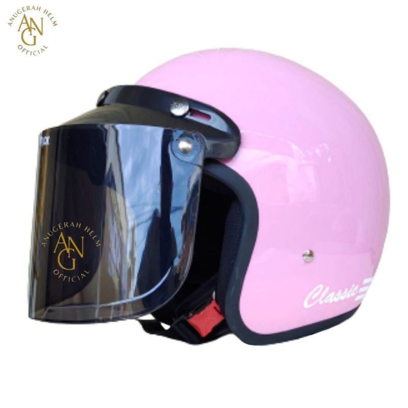 Jual HELM BOGO CLASSIK GARIS TIGA KACA DATAR HELM BOGO DEWASA FULL ...