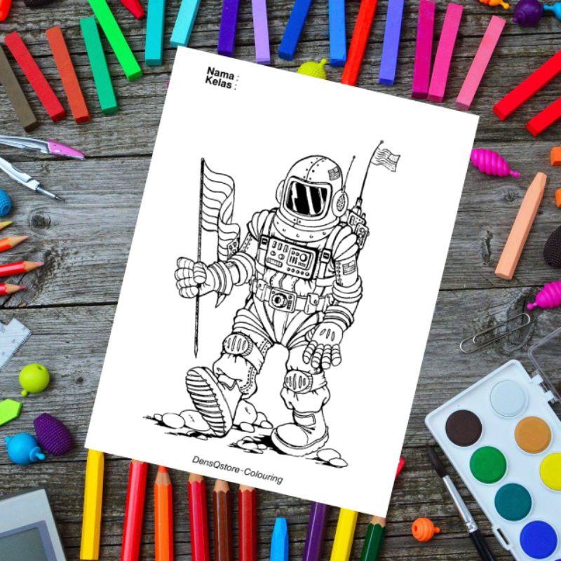 Jual Kertas Mewarnai Anak Tema Astronot / Kertas Gambar (10 Lembar ...