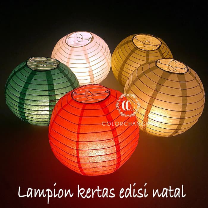 Jual lampion kertas natal LED bulat gantung christmast 40 cm dekorasi ...