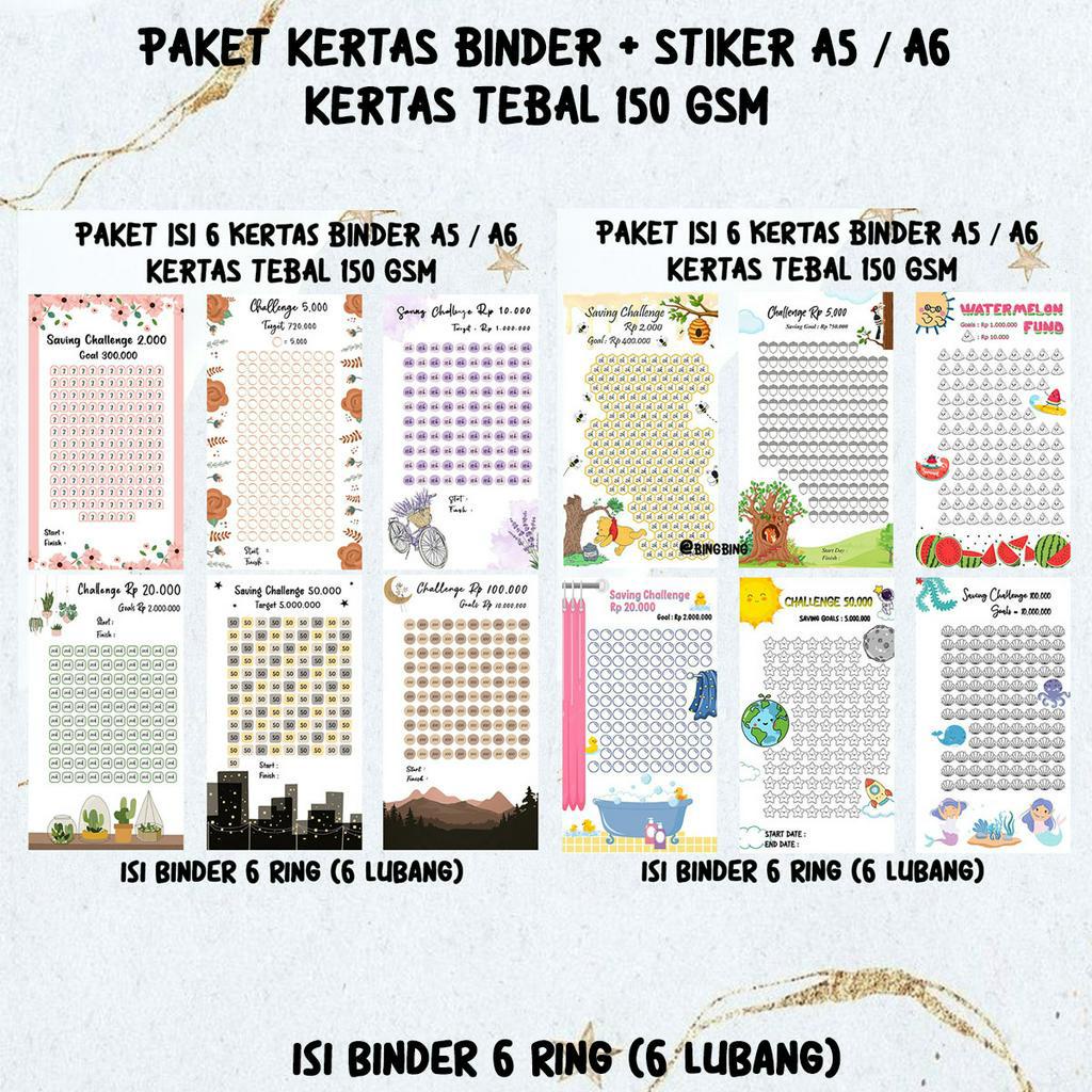 Jual PAKET ISI BINDER A6 6 RING TEMPLATE CHALLENGE MENABUNG | Shopee ...