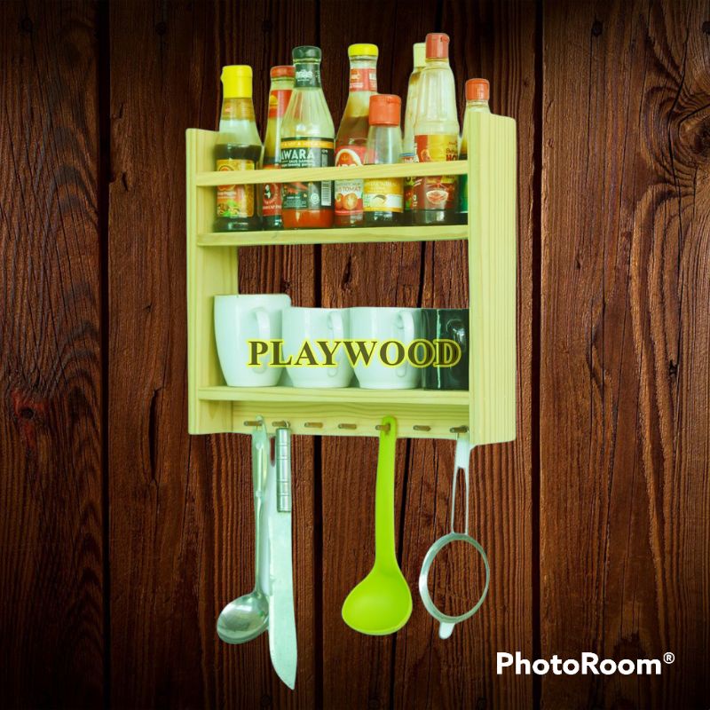 Jual rak bumbu kayu / rak bumbu tempel dinding / rak bumbu dinding ...