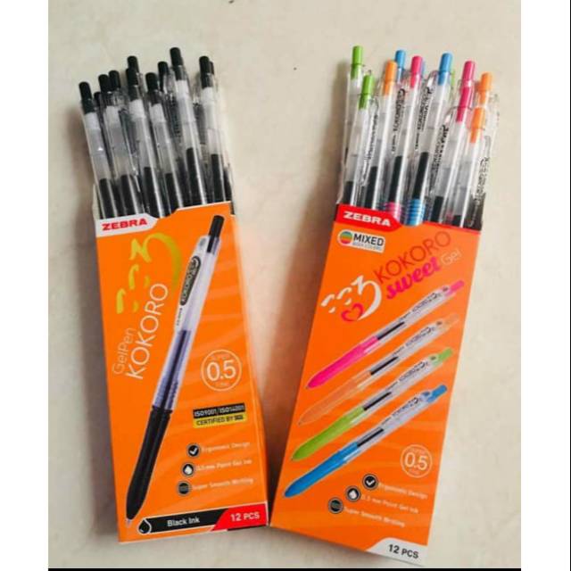 Jual Bolpen /pulpen gel zebra kokoro sweet n black per pak 12 pc ...