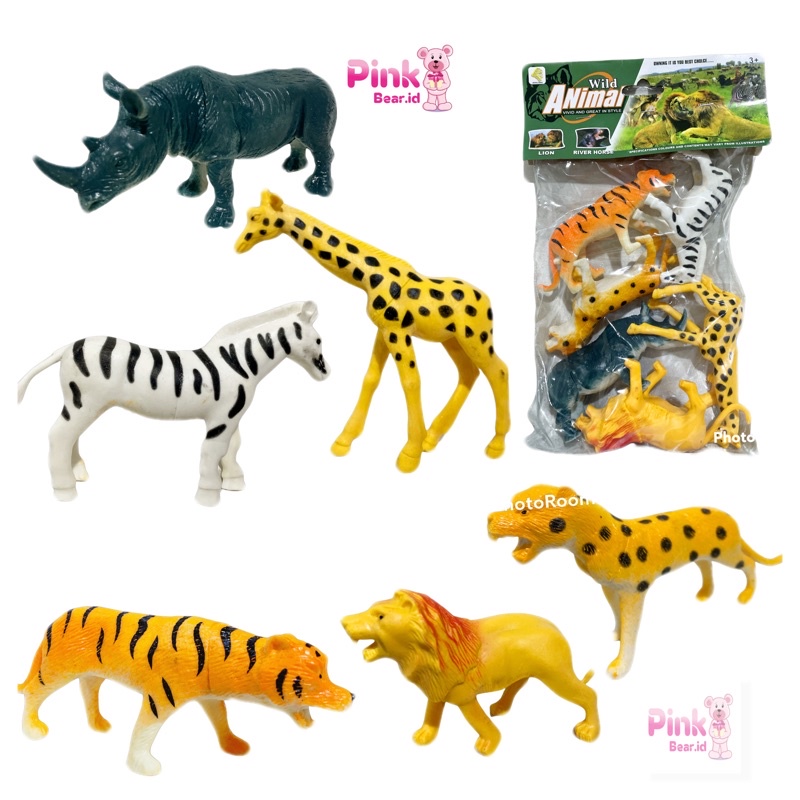 Jual Mainan Binatang Bahan karet Wild Animal Action Figure Animal 6pcs ...