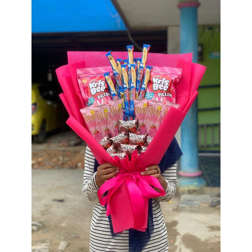Jual buket snack/ ukuran jumbo / tema pink | Shopee Indonesia