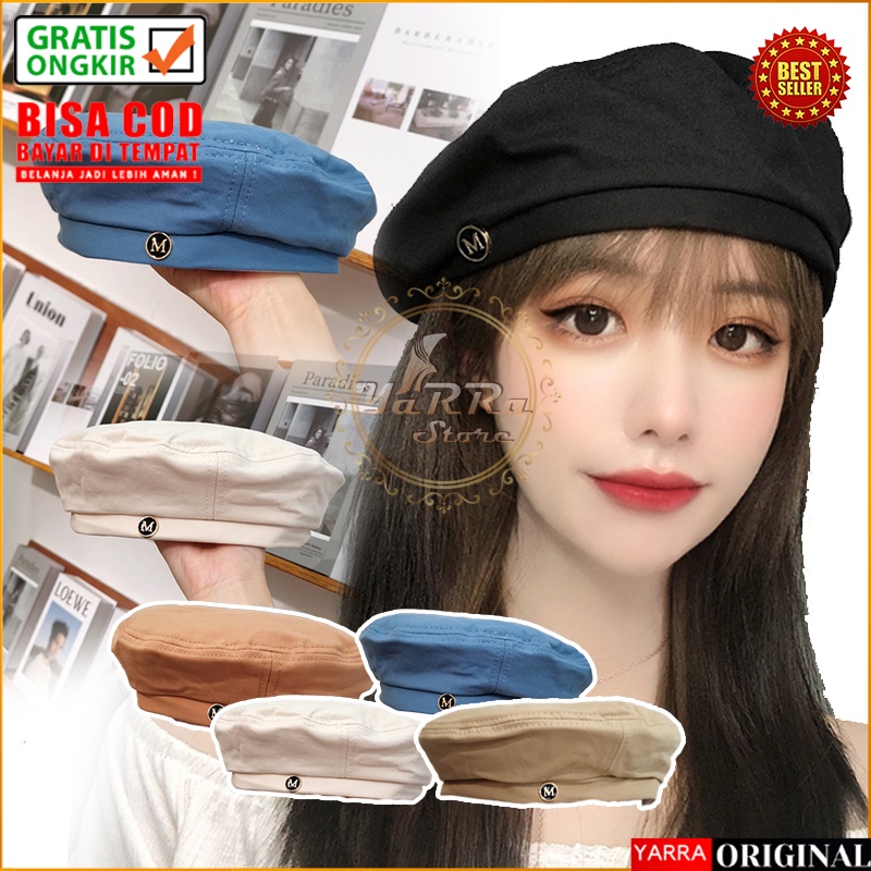 Jual Topi Baret Korea Wanita Dewasa Motif M Gaya Vintage bahan katun fashion wanita korea Lucu ...
